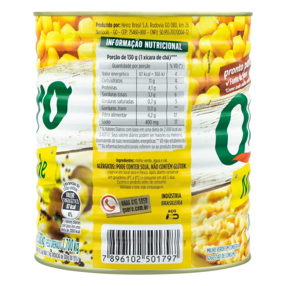 Milho Verde Quero Lata 1,7kg - fortatacadista